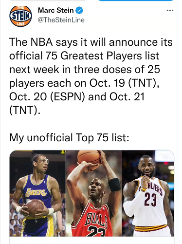 NBA75大巨星分3次公布 魔术师德克等5人成形象大使意味已入选_腾讯新闻