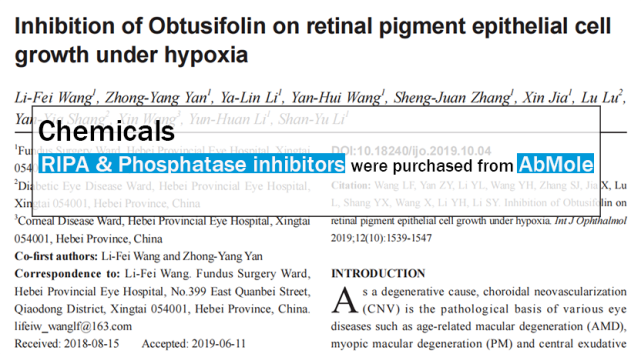 AbMole科研-Obtusifolin对缺氧下视网膜色素上皮细胞生长的抑制作用_腾讯新闻