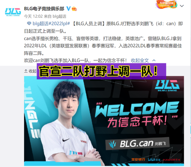 WeiWei下岗，BLG官宣新打野身份，网友：不会觉得换打野有用吧？_腾讯新闻