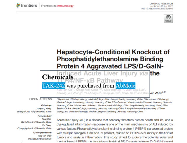 AbMole科研-敲除磷脂酰乙醇胺结合蛋白4加重LPS/D-GaIN诱导ALI_腾讯新闻