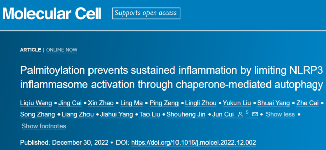 Mol Cell｜中山大学崔隽团队发现自噬限制NLRP3炎症小体活化，从而防止持续性炎症_腾讯新闻