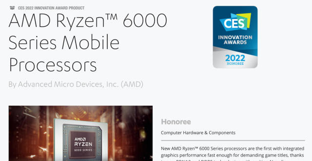 AMD 锐龙 6000 移动处理器获 CES 创新奖_腾讯新闻