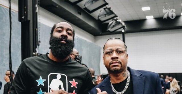 76人官推晒哈登＆艾弗森合影：NBA75大巨星_腾讯新闻