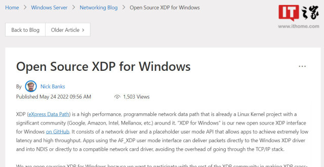 微软将 Linux XDP 项目引入 Windows，带来高性能网络_腾讯新闻
