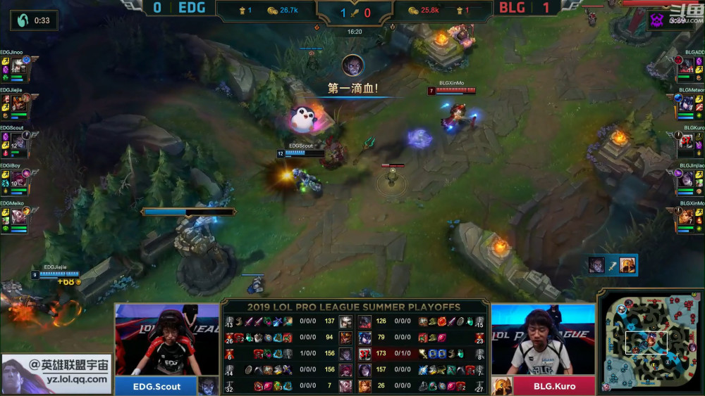 jiejie成功抢龙帮助EDG扳平比赛，BLG为冒进决策买单