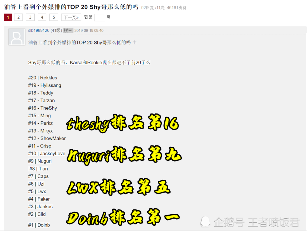 S9 TOP20：theshy仅排16名，LWX反超UZI！