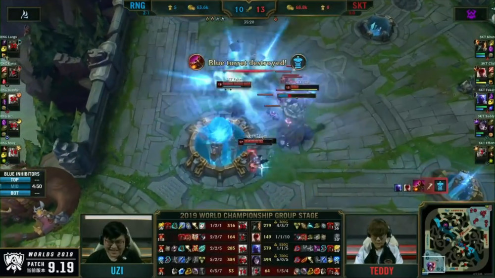 SKT击败RNG确定小组第一出线，RNG阵容太缺输出，Uzi无奈苦笑