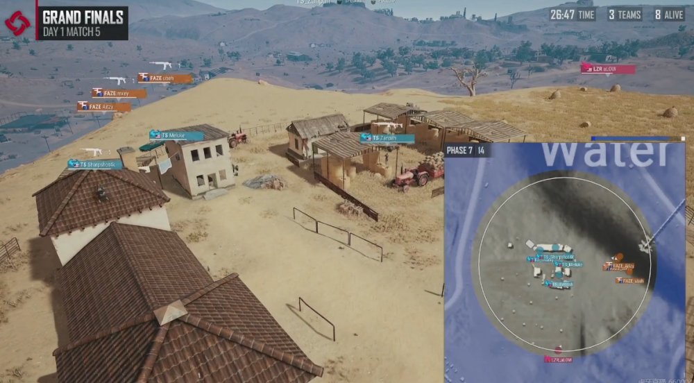 PGC总决赛第一天第五场，TS运气爆发天命圈吃鸡，FaZe逆袭失败！