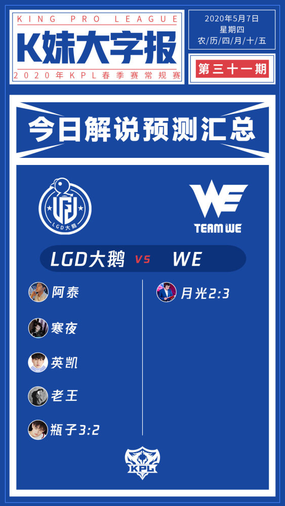 LGD与WE一战谁能取胜？解说均看好LGD，唯有月光一心想“吃鹅”！