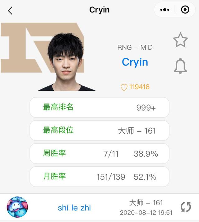 Cryin韩服改名失了智，疑似对RNG很不满意，韩服战绩一塌糊涂