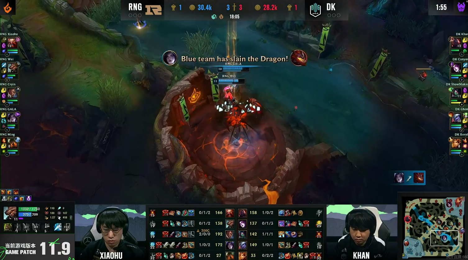 LOL：RNG摇摆卢锡安果子哥证明自己，双龙会击溃DK先下一城！