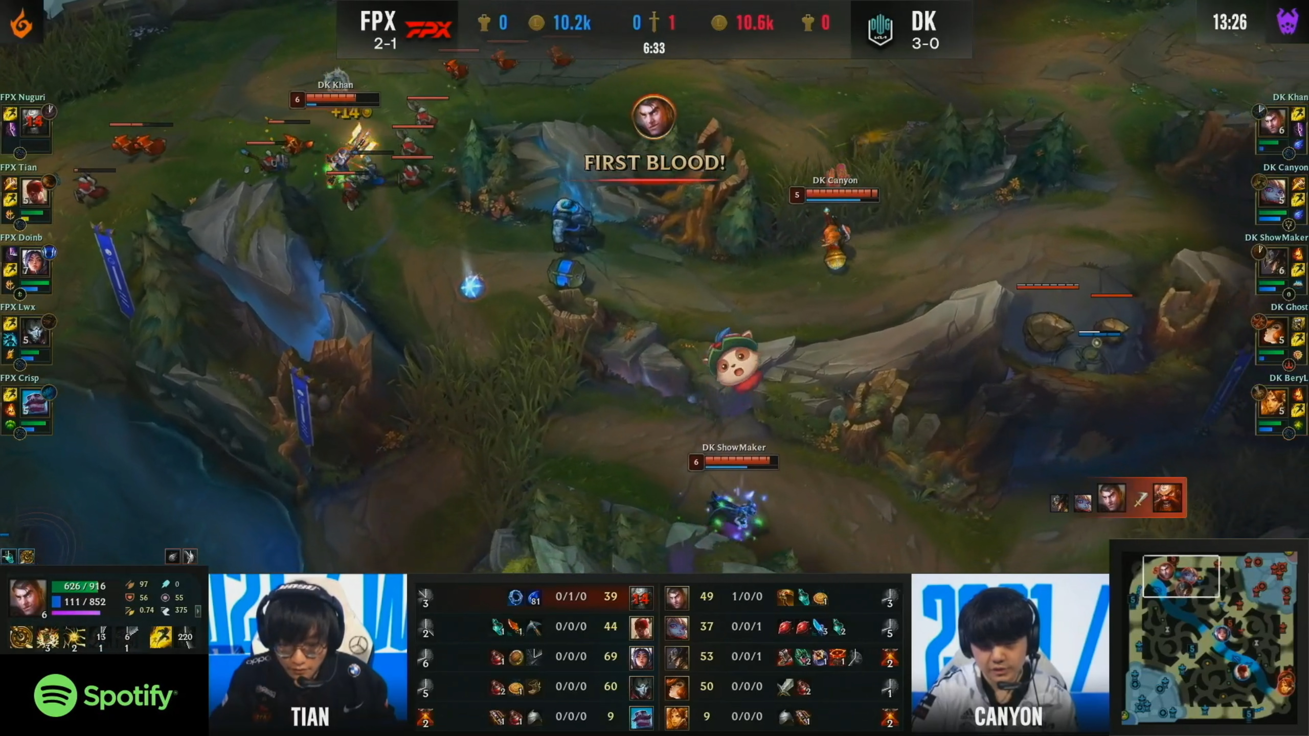 DK双杀FPX，Showmaker卡牌全场乱飞根本看不住，依旧保持0阵亡数据