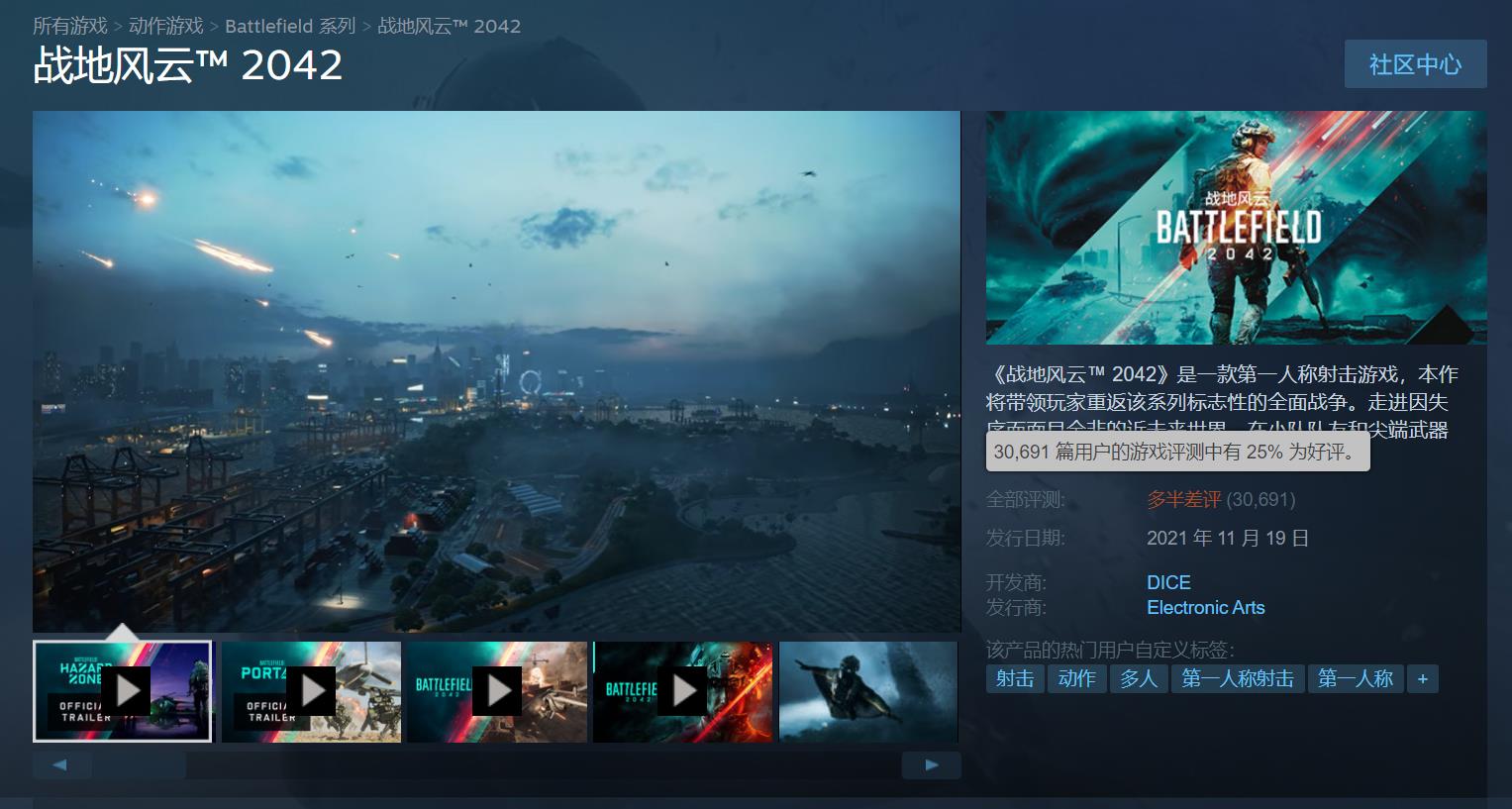 Steam一周大事件：战地2042口碑崩坏，差点被干到差评如潮，挂哥都抢着退款