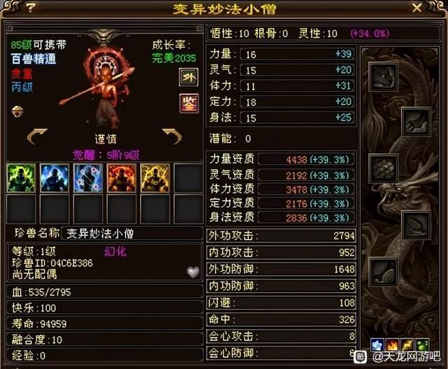 天龙八部85级宝宝收藏家一身极品宝宝价值1个5级号