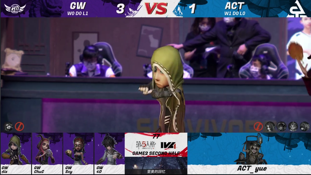 第五人格2022IVL夏季赛常规赛W9D3 GW vs ACT 第二局 GW战队监管者3抓扳回大比分