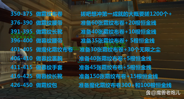 魔兽WLK：裁缝350-450速冲，服务器第一有钱就行