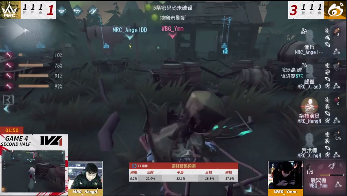 第五人格2022IVL夏季赛总决赛D2 MRC vs WBG 第四局 WBG战队求生者3出拿下大比分率先破冰