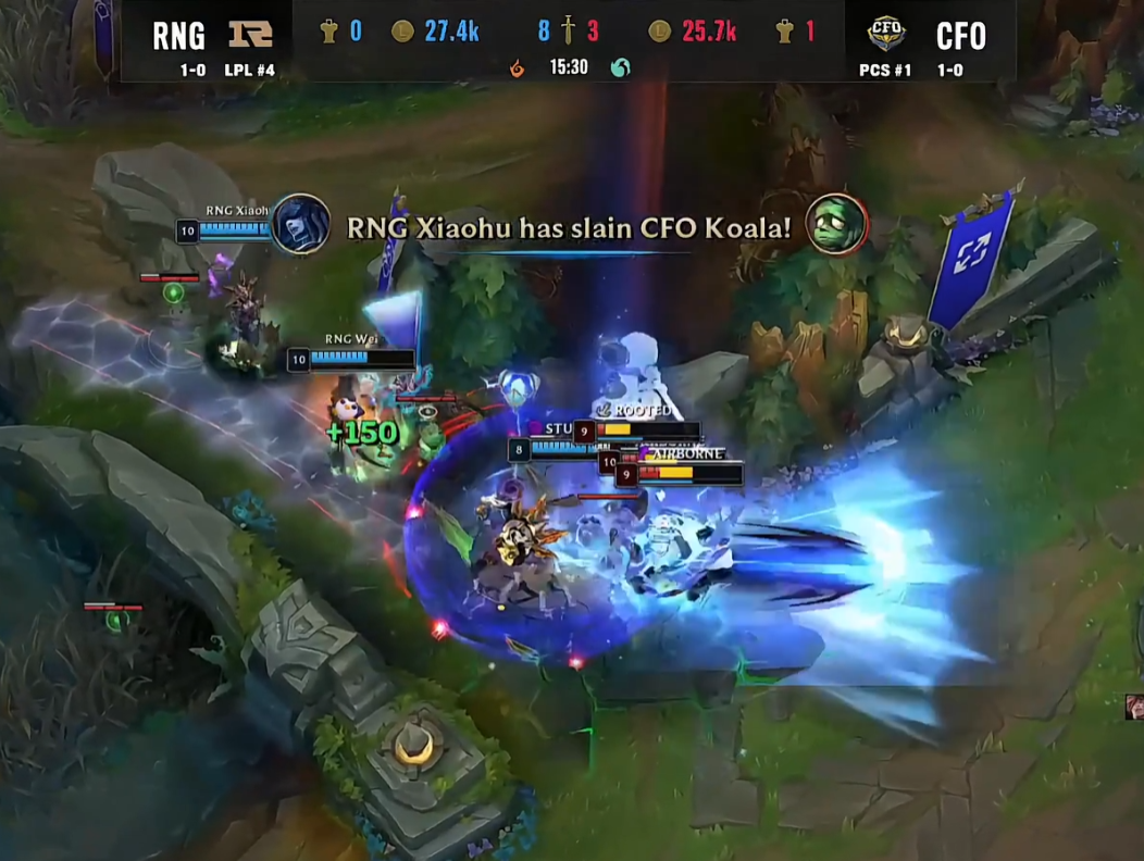 RNG轻松干碎CFO，Ming一拳打出2000，Gala闪现向前1V4