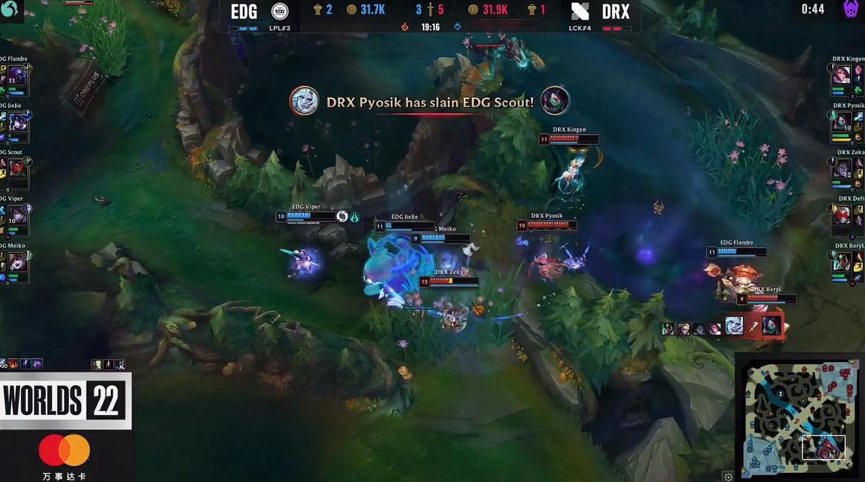 S12八强战：Zeka四度单吃Scout DRX让2追3淘汰EDG！