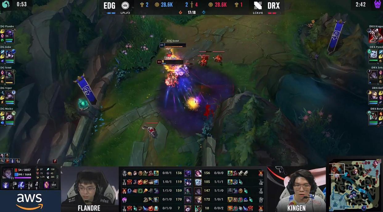 S12八强战：Zeka四度单吃Scout DRX让2追3淘汰EDG！