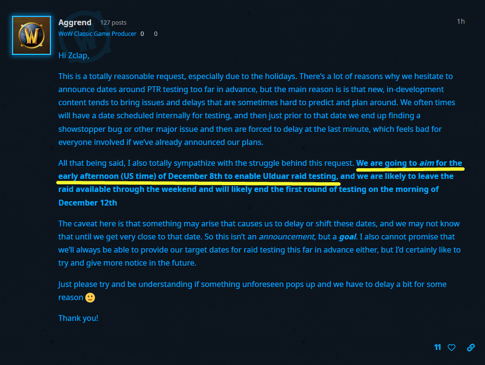 魔兽WLK：PTR准备测试奥杜尔，奶妈最为开心，国服大概率会错过P2