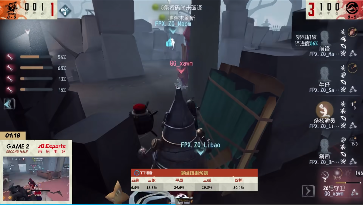 第五人格2022IVL秋季赛常规赛W8D3第三场 成都GG vs FPX.ZQ第二局 成都GG战队获得最终胜利