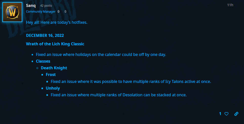 WLK怀旧服：刚发现一天的BUG又被修正了