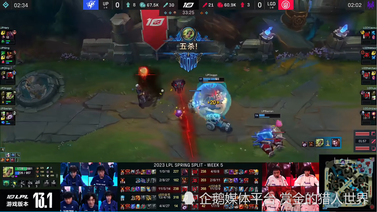 五十人头峡谷大乱斗，宁王两连MVP，UP双五杀速胜LGD