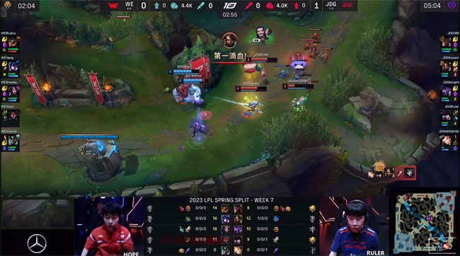 JDG 2-0 WE MISSING大头对线双杀打穿下路