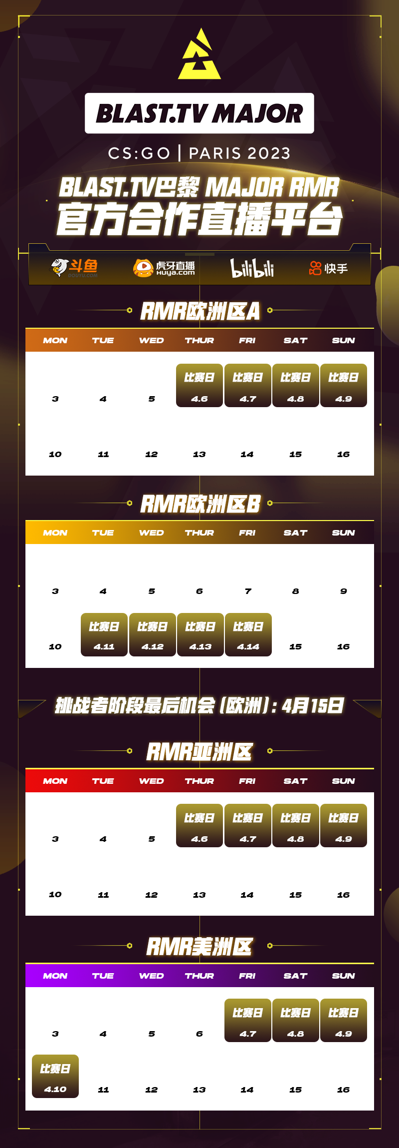 TYLOO、RA首轮将对阵灰狗与VERTEX！BLAST.tv巴黎 Major RMR明日开赛！