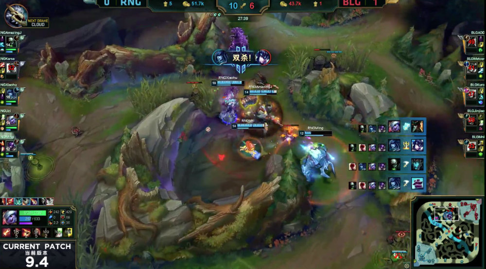 AJ两次犯迷糊险葬送RNG，Uzi小炮后期爆炸输出扳平BLG