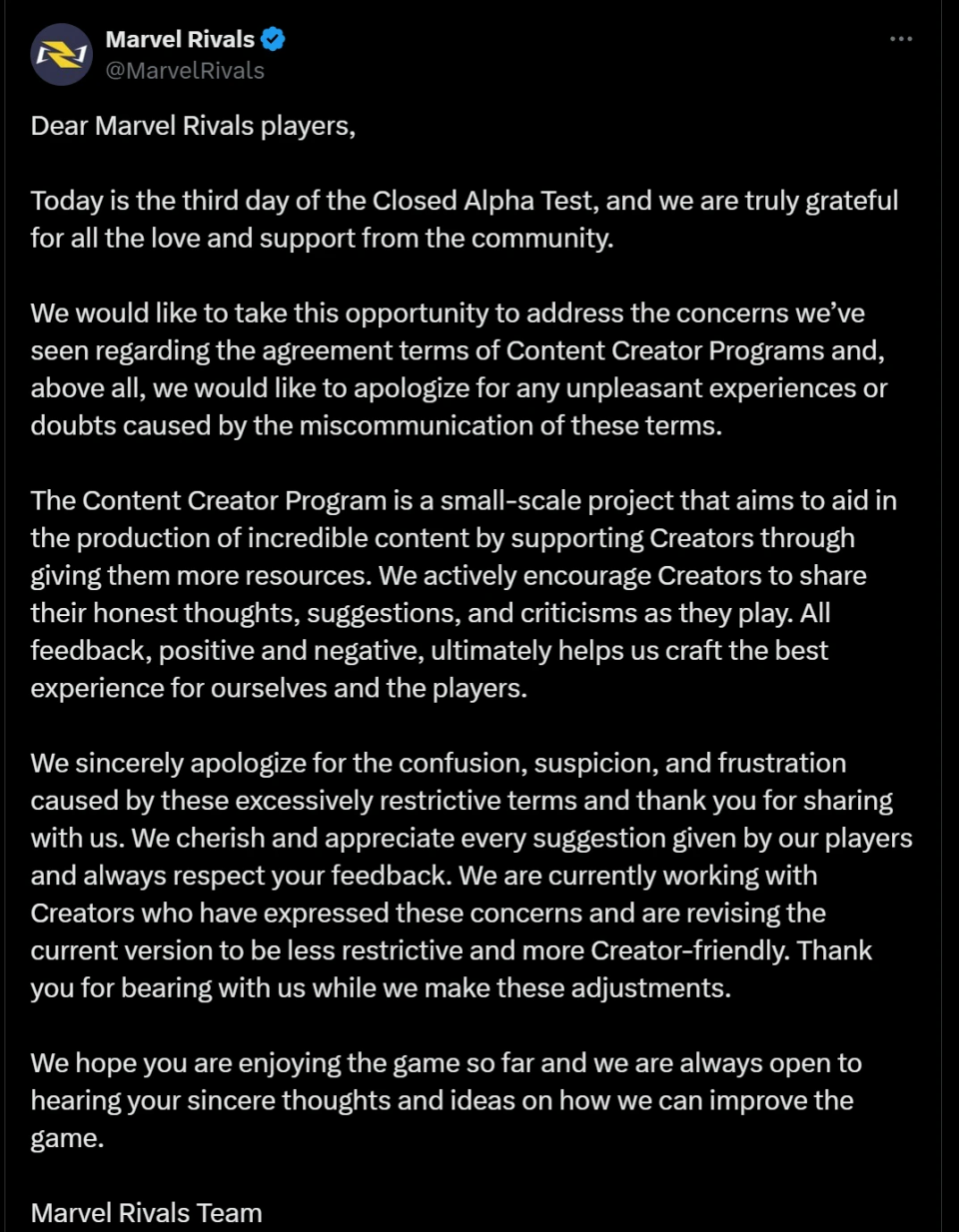 《Marvel Rivals》禁止测试者发表负评，网易撤回条款并道歉_腾讯新闻