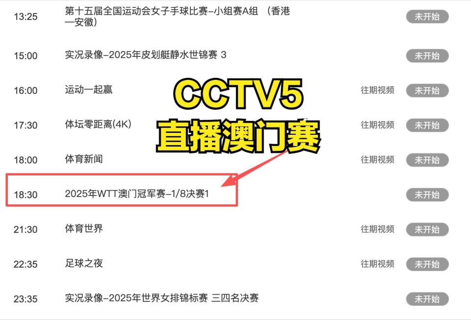 WTT澳门站，国乒今日五战，陈垣宇11点首战无缘央视，CCTV5+中午12点才开播_腾讯新闻