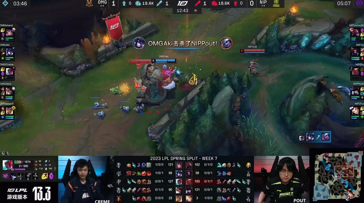 LPL春季赛：4396越看越高！XLB仅3117输出 OMG险胜NIP