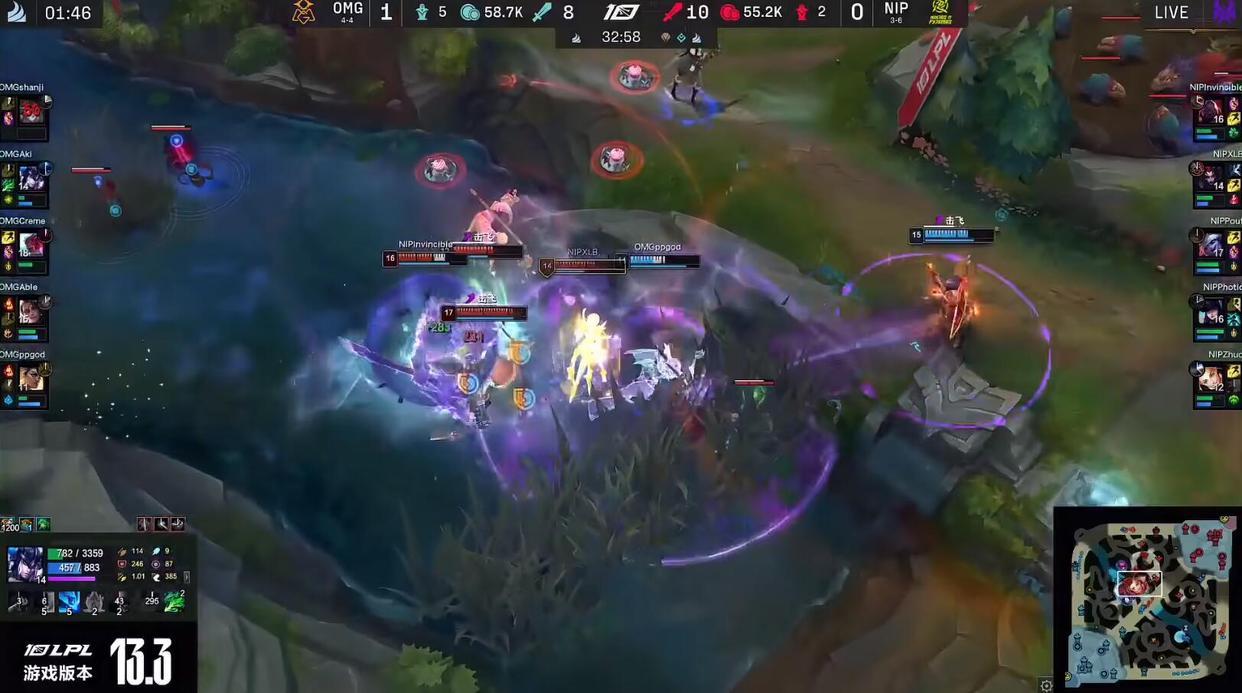 LPL春季赛：4396越看越高！XLB仅3117输出 OMG险胜NIP