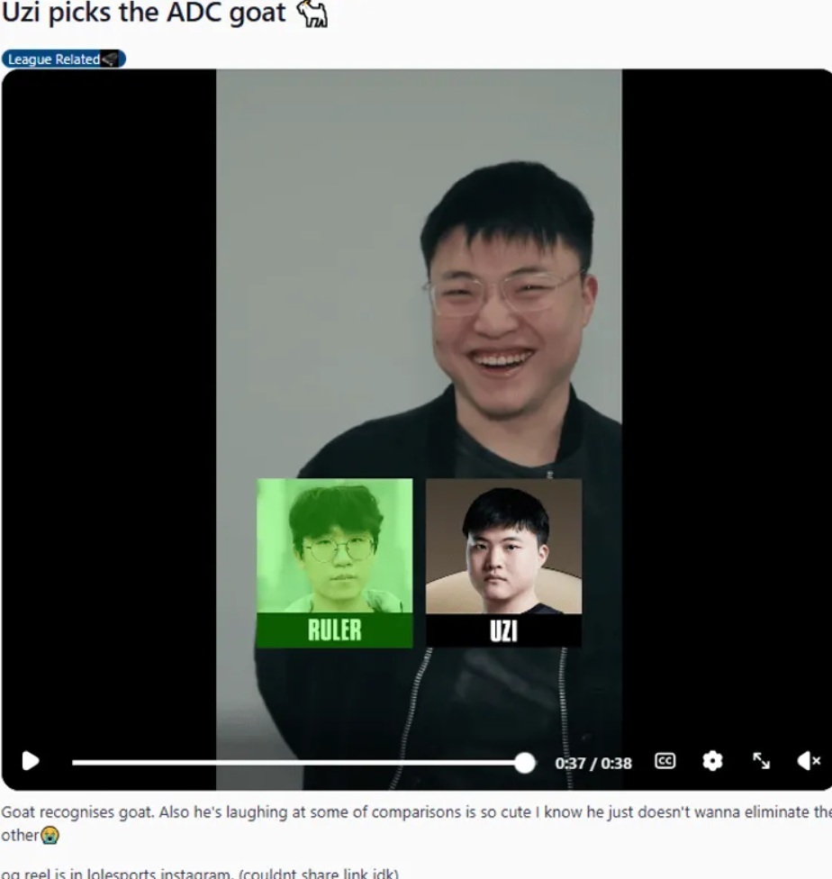Uzi外网视频爆火，高度评价Ruler，是世界第一ADC，大于Gumayusi_腾讯新闻