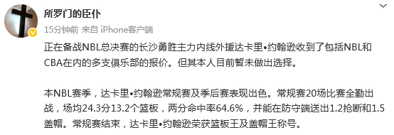 季后赛场均28分16板！达卡里-约翰逊同时收到NBL和CBA球队合同_腾讯新闻