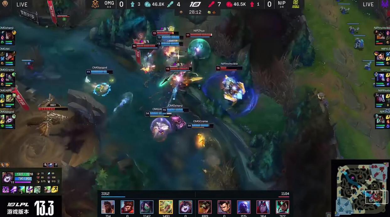 LPL春季赛：4396越看越高！XLB仅3117输出 OMG险胜NIP