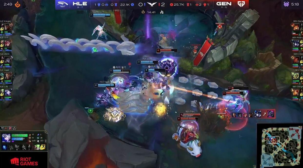 LCK春季赛：1K9？Clid蔚送耻辱输出数据GEN横扫HLE升至第二