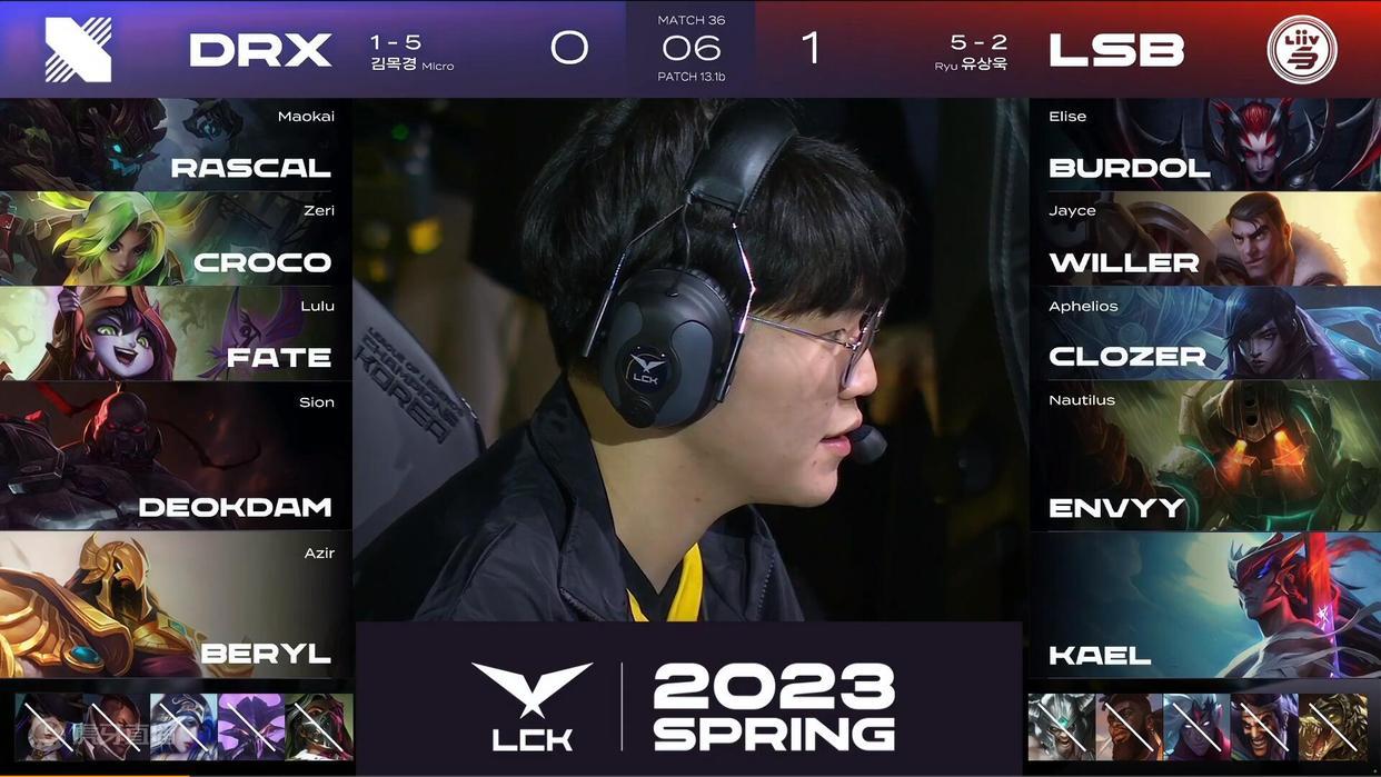 LCK春季赛：哥弟对决Burdol无限单杀老大哥！LSB力克DRX