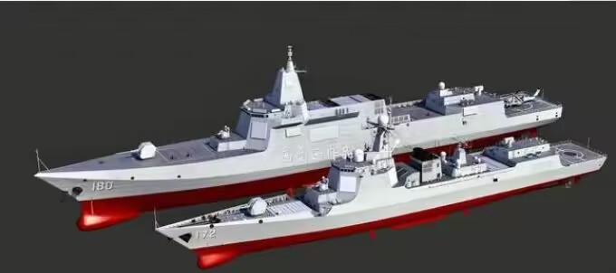 055型驱逐舰有多大？与052D同框才明白，为何美国称为“巡洋舰”_腾讯新闻