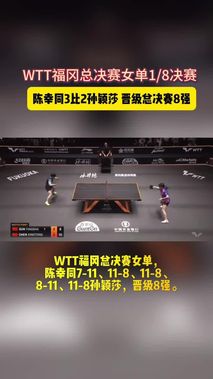陈幸同3比2孙颖莎，WTT福冈总决赛女单1/8决赛_腾讯新闻
