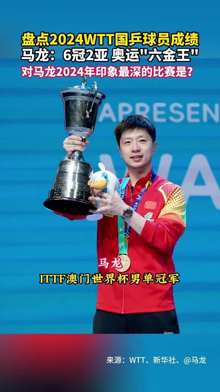 马龙2024年收获6冠2亚，成就奥运“六金王”，马龙2024年荣获国际奥协杰出运动生涯奖，马龙WTT2024年终世界排名第8_腾讯新闻