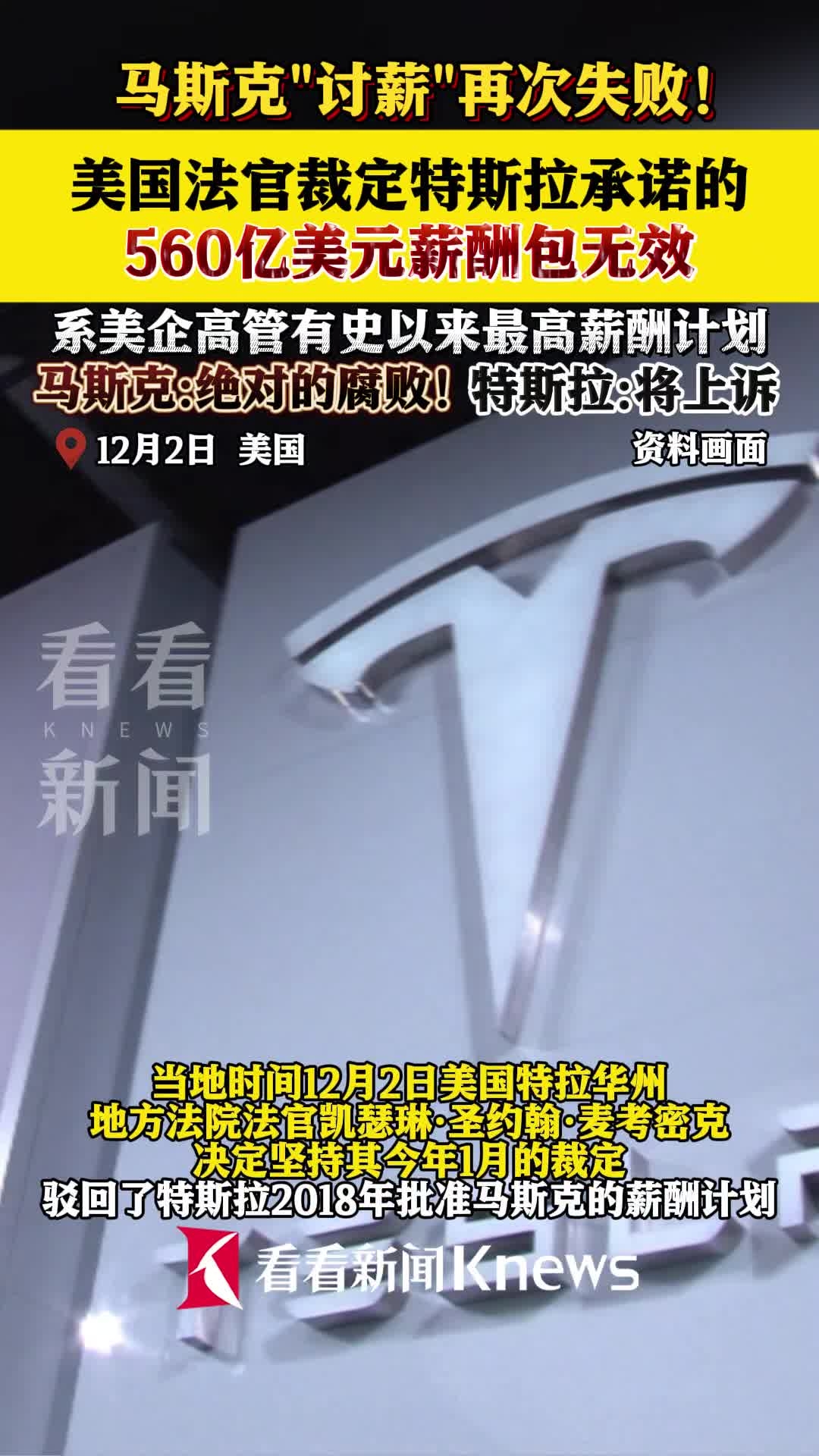 “讨薪”失败！马斯克560亿美元薪酬包被判无效_腾讯新闻