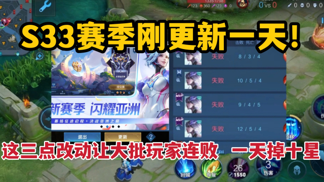 S33赛季刚更新一天！这三点改动让大批玩家连败，一天掉十星_腾讯新闻