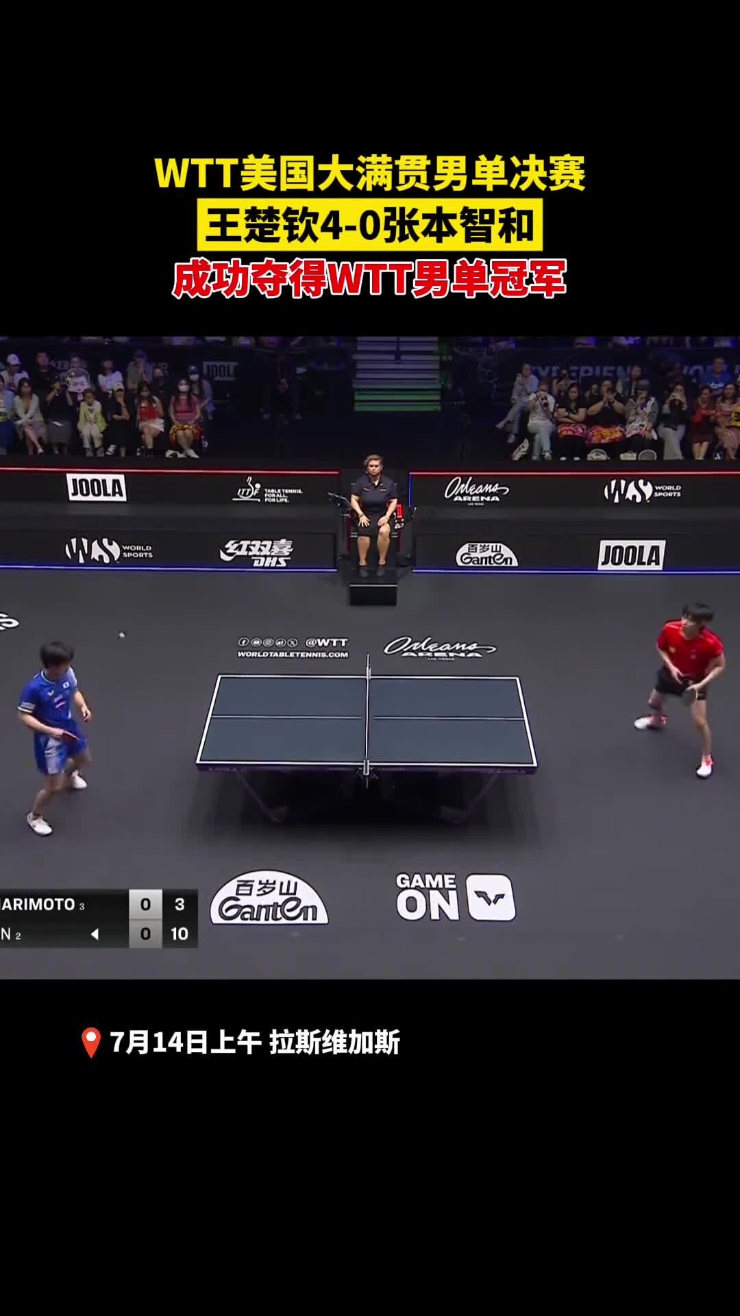 WTT美国大满贯男单决赛 王楚钦4-0张本智和 成功夺得WTT男单冠军_腾讯新闻