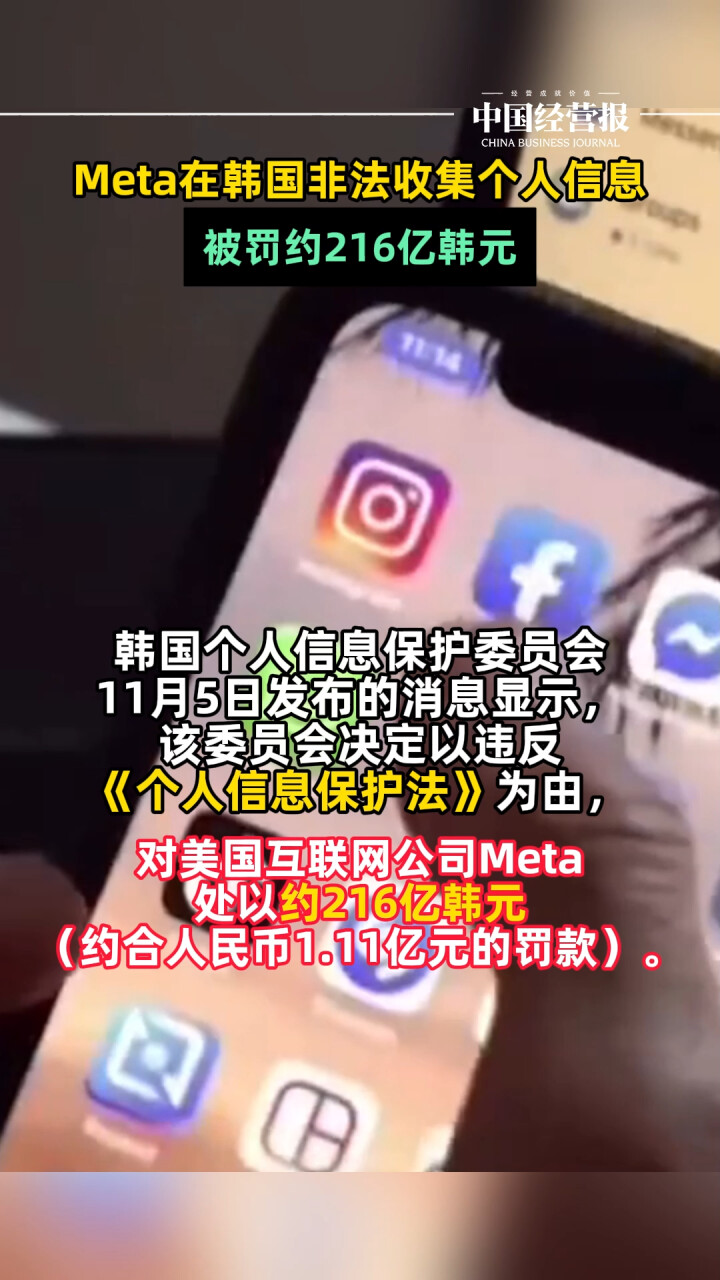 因在韩国非法收集个人信息，Meta被处以约216亿韩元的罚款_腾讯新闻