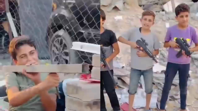 加沙童子军！巴勒斯坦儿童玩巷战游戏，仿佛未来哈马斯_腾讯新闻