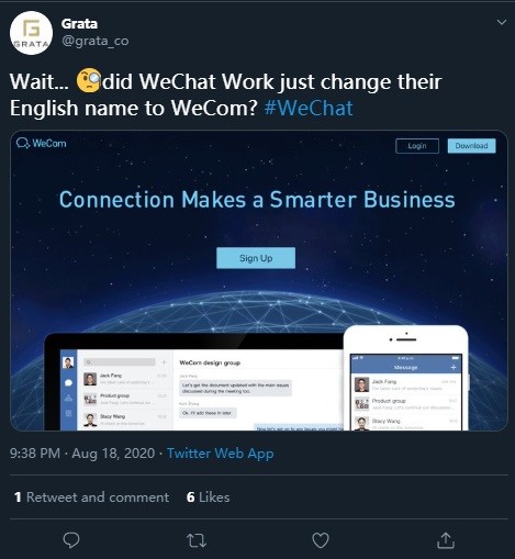 企业微信海外版改名：“WeChat Work”成 “WeCom”_腾讯新闻
